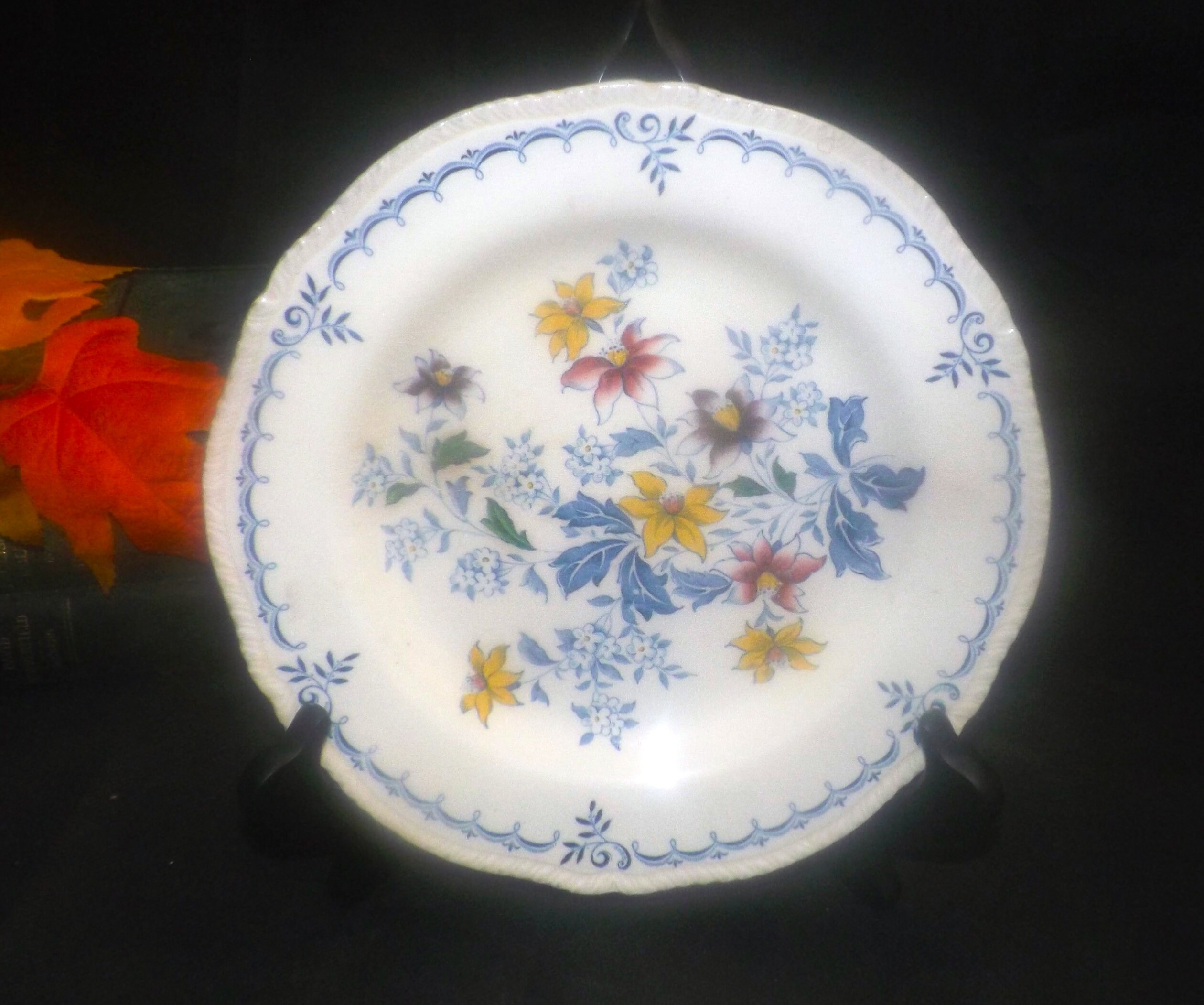 Pair of antique Ridgway Cornwall hand-painted numbered dinner plates ...