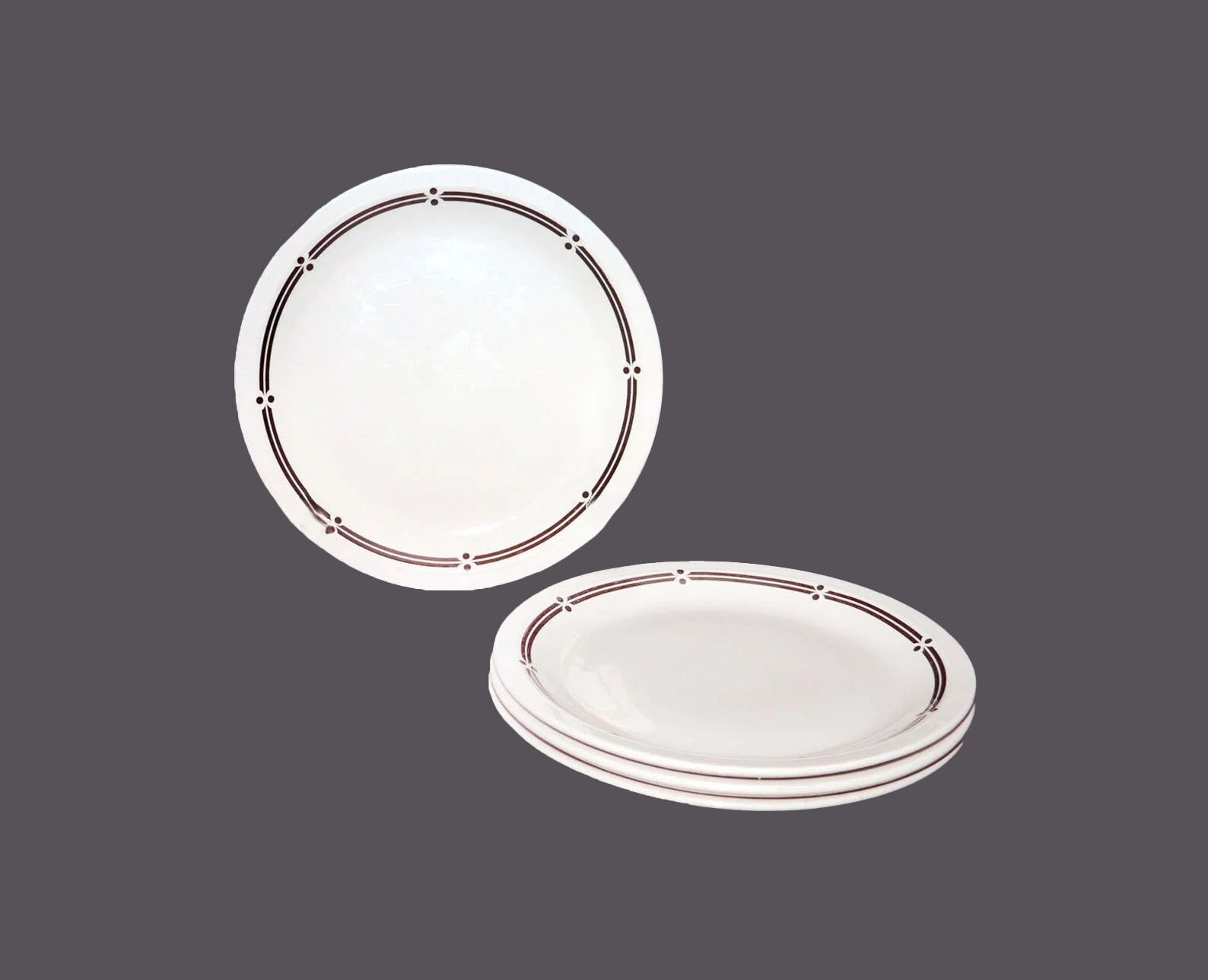 Four Steelite dinner plates. Brown dots and bands. Made in England.