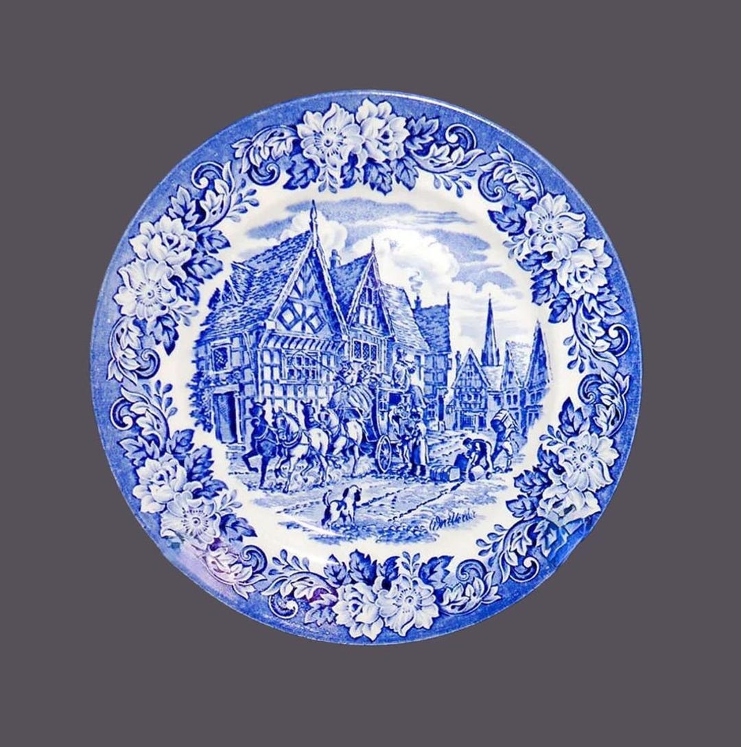 Vintage English Ironstone Dinner Plate: EIT Dickens Blue, Old Curiosity ...