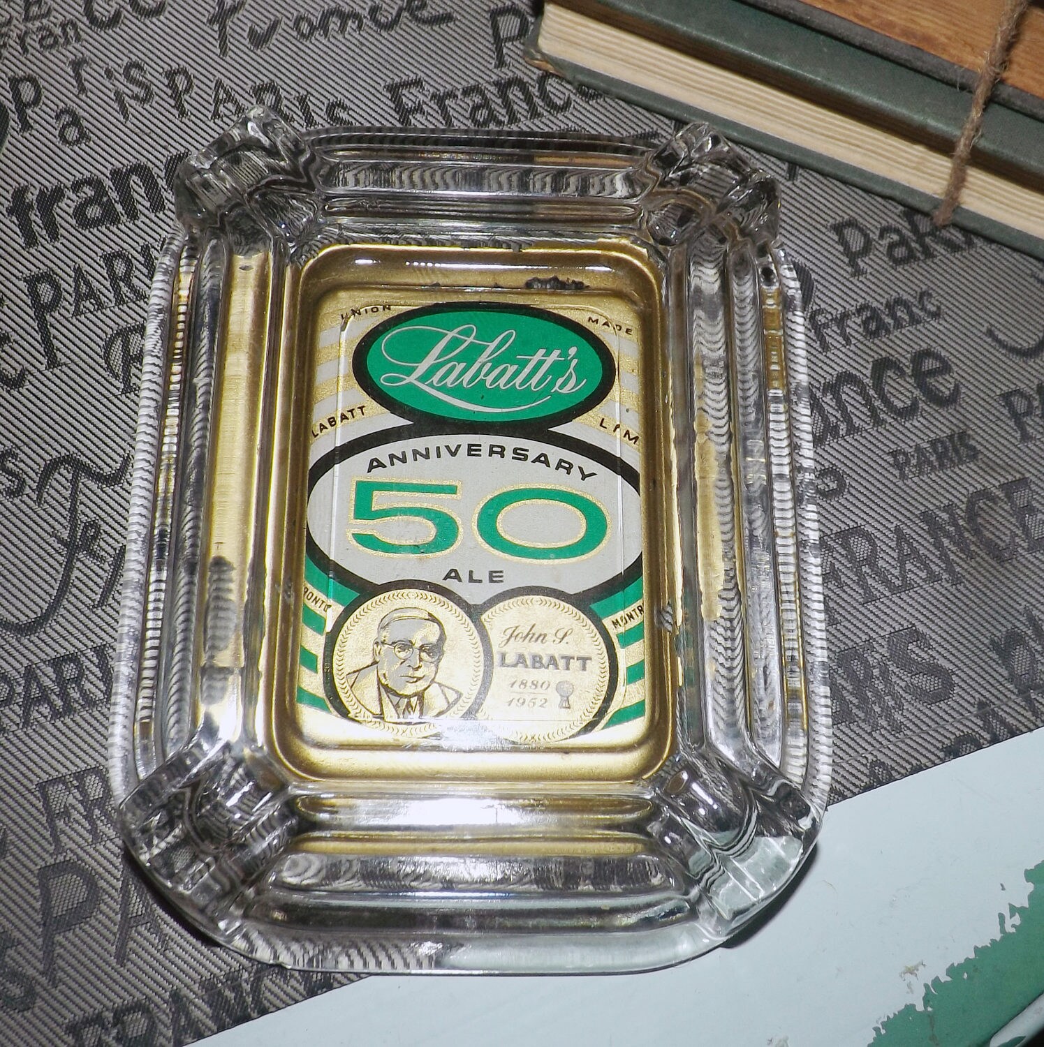 Vintage (c.1970s) Labatt's 50th Anniversary glass ashtray. Center image ...