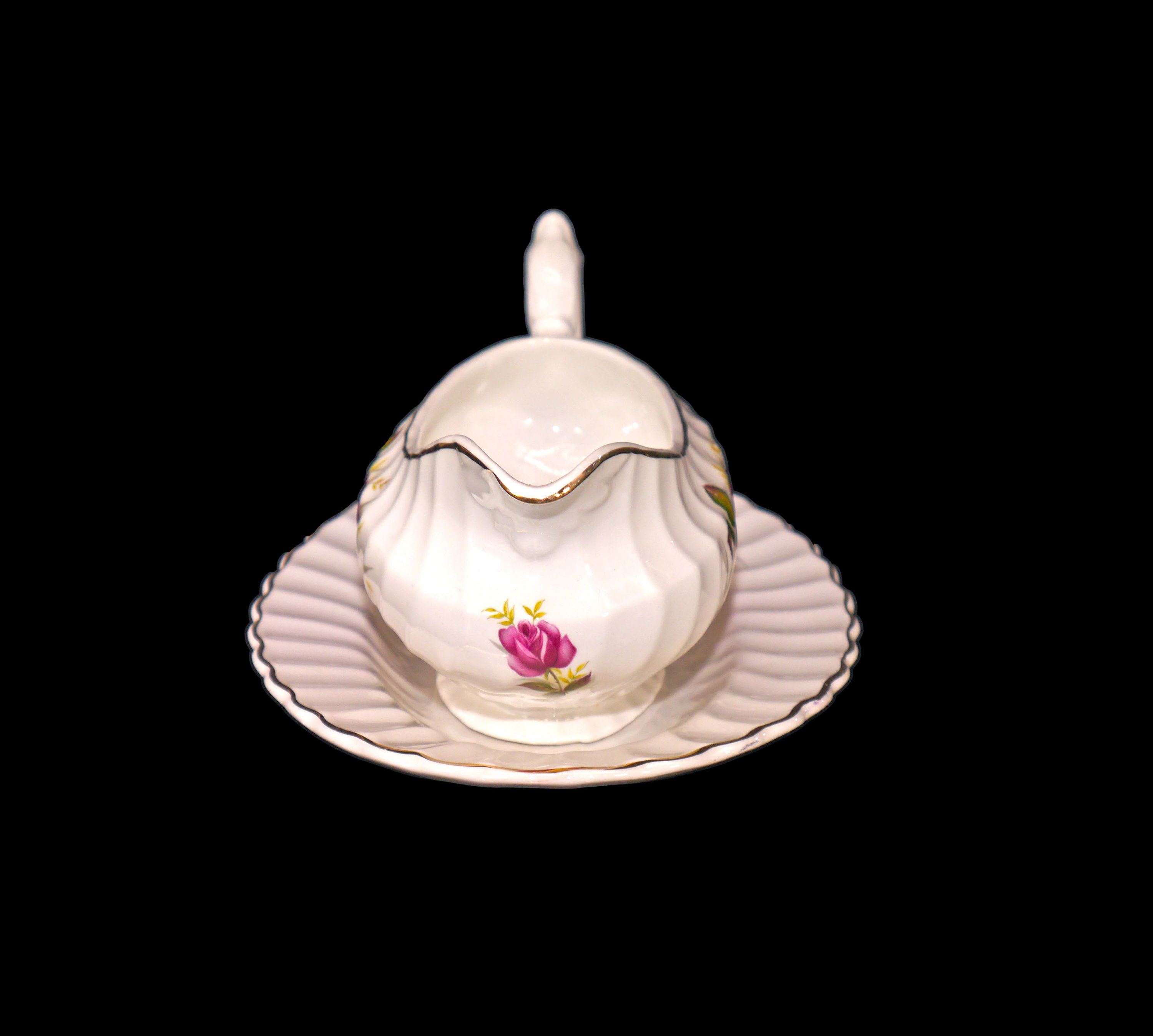 Myott Anniversary Rose gravy boat with under-plate made in England.