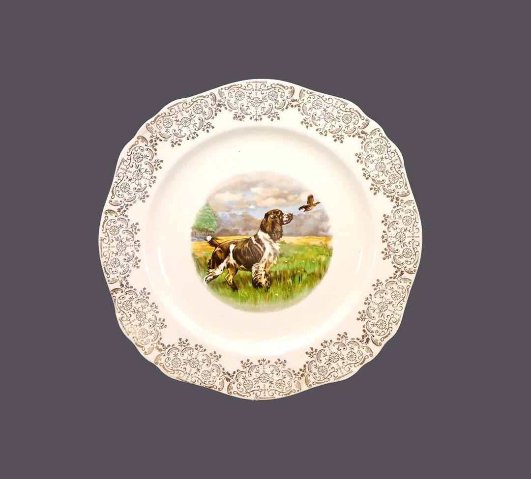 William Morley & Co Hunting Dog Cabinet or Display Plate With Filigree ...