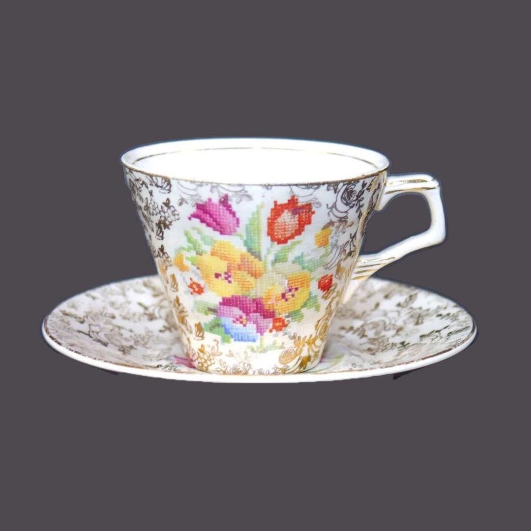 Vintage H&K Tunstall Old English Sampler Cup and Saucer Set Made in ...