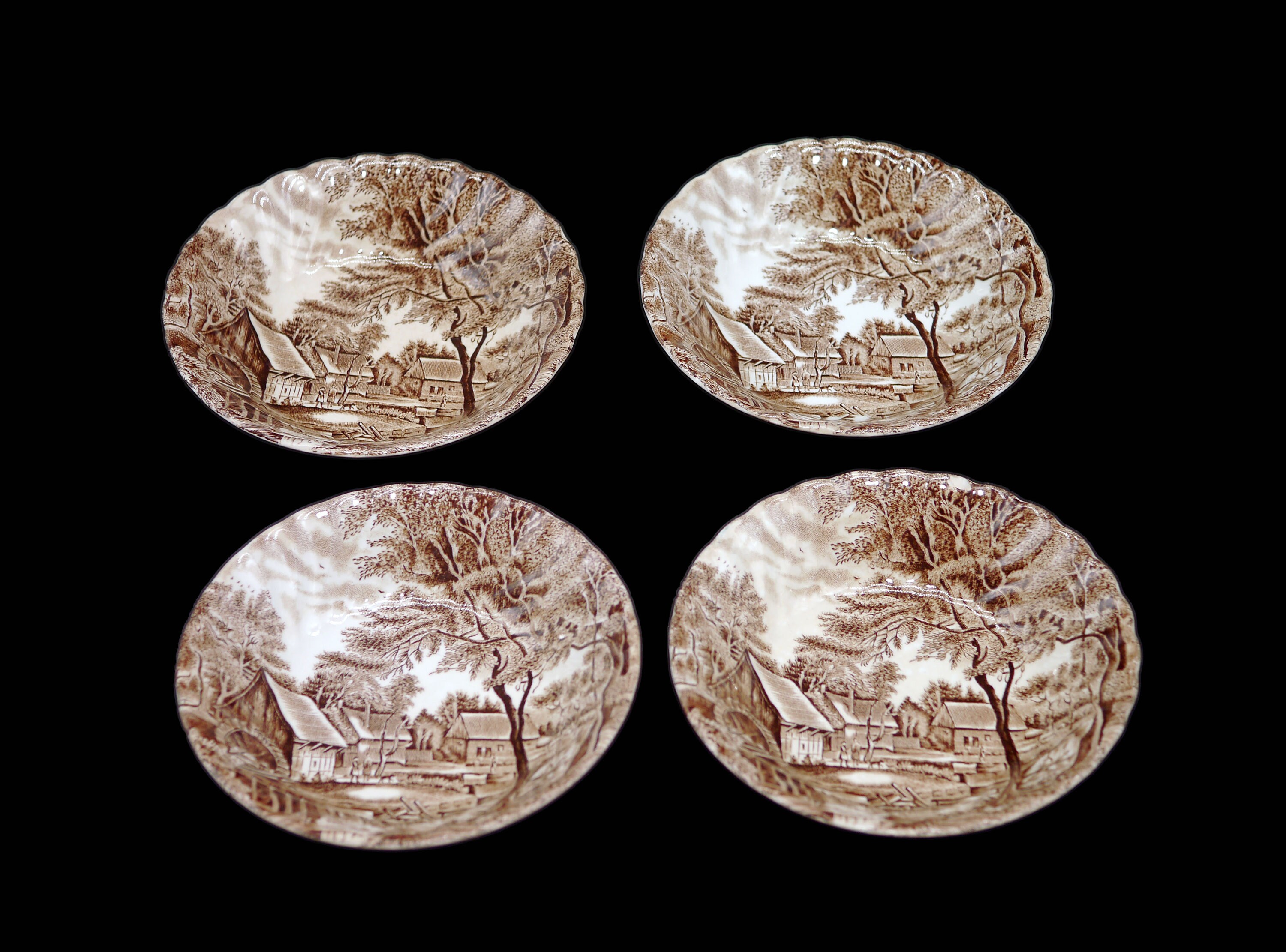 Four Johnson Brothers Watermill Brown transferware fruit nappies ...