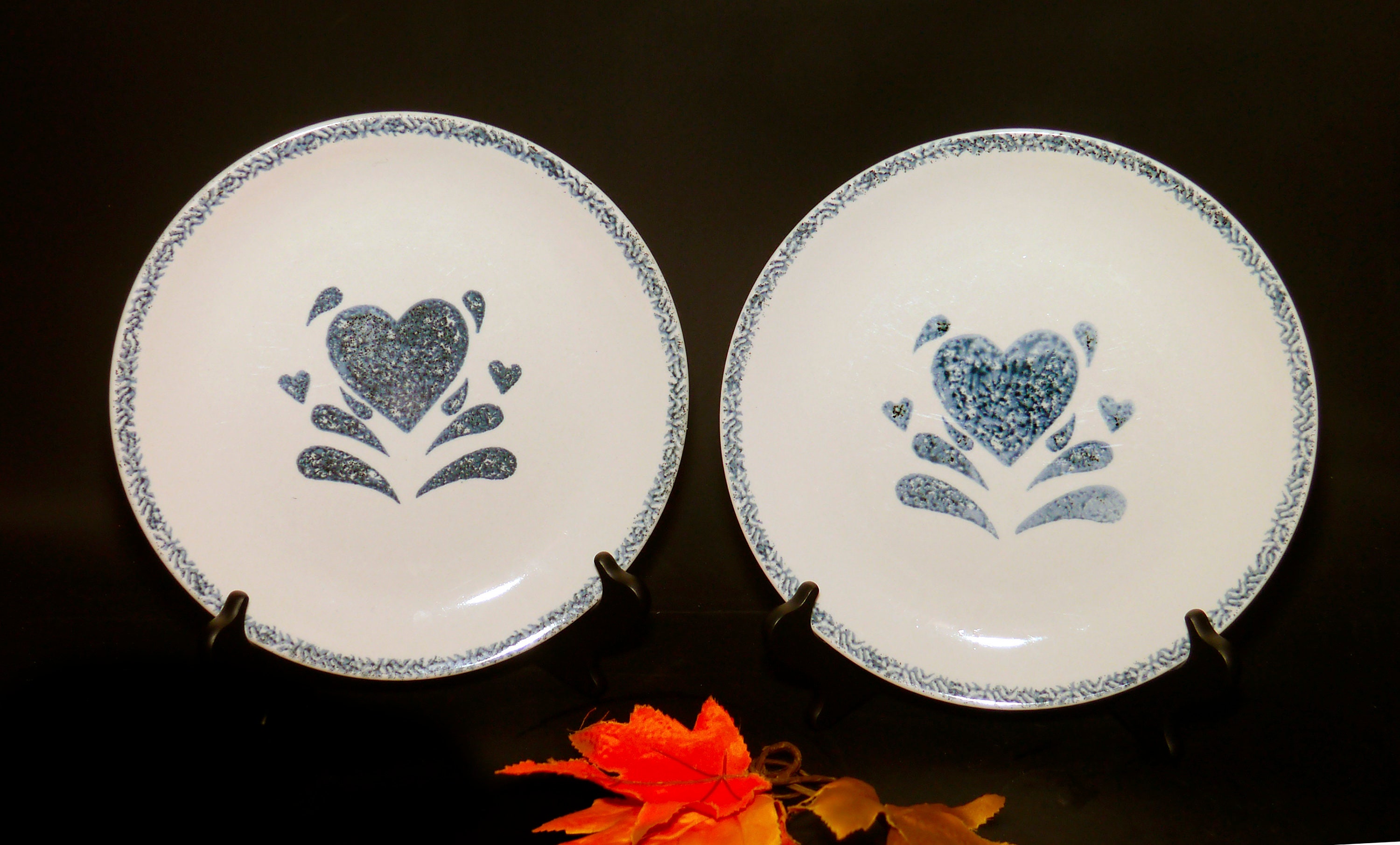 Pair of vintage Gibson Designs My Love large dinner plates. Blue hearts ...