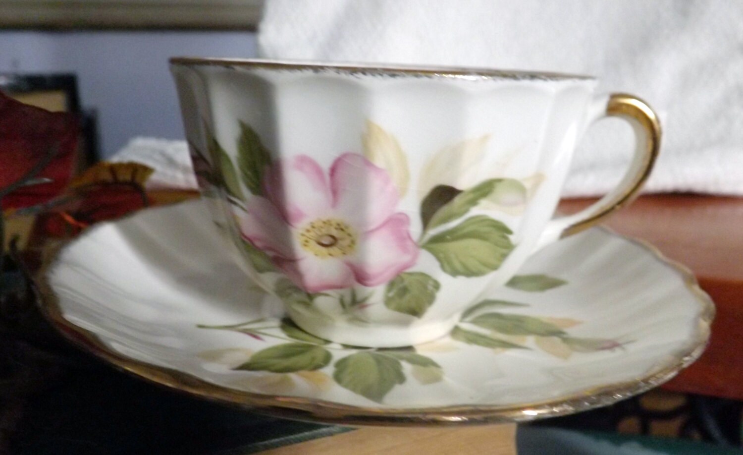 Pair of early mid-century British Empire Ware Tudor Rose cup and saucer ...
