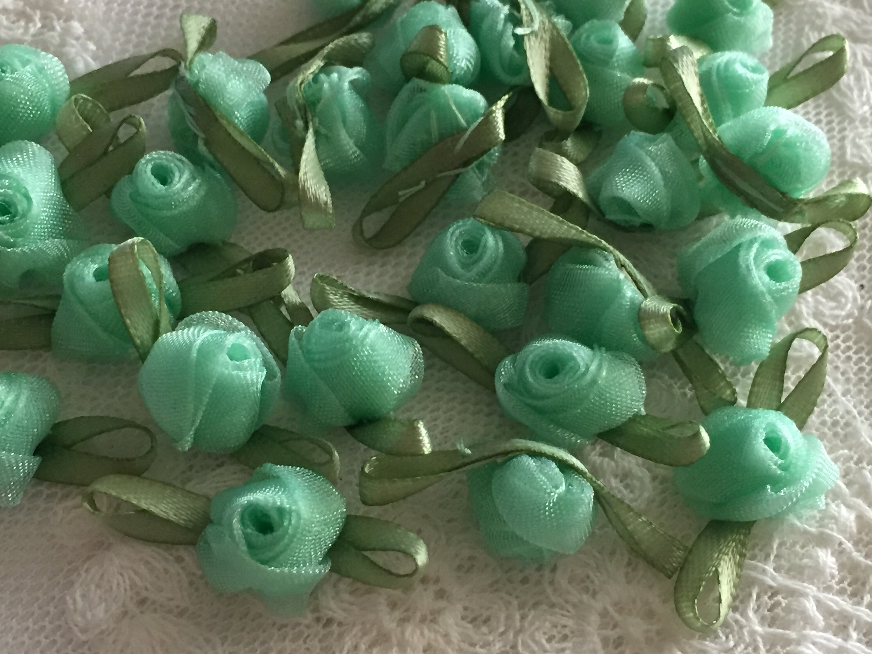 36pcs 1.25" Mint Green Organza Rose Bud Rosebud Flower Appliqués With ...