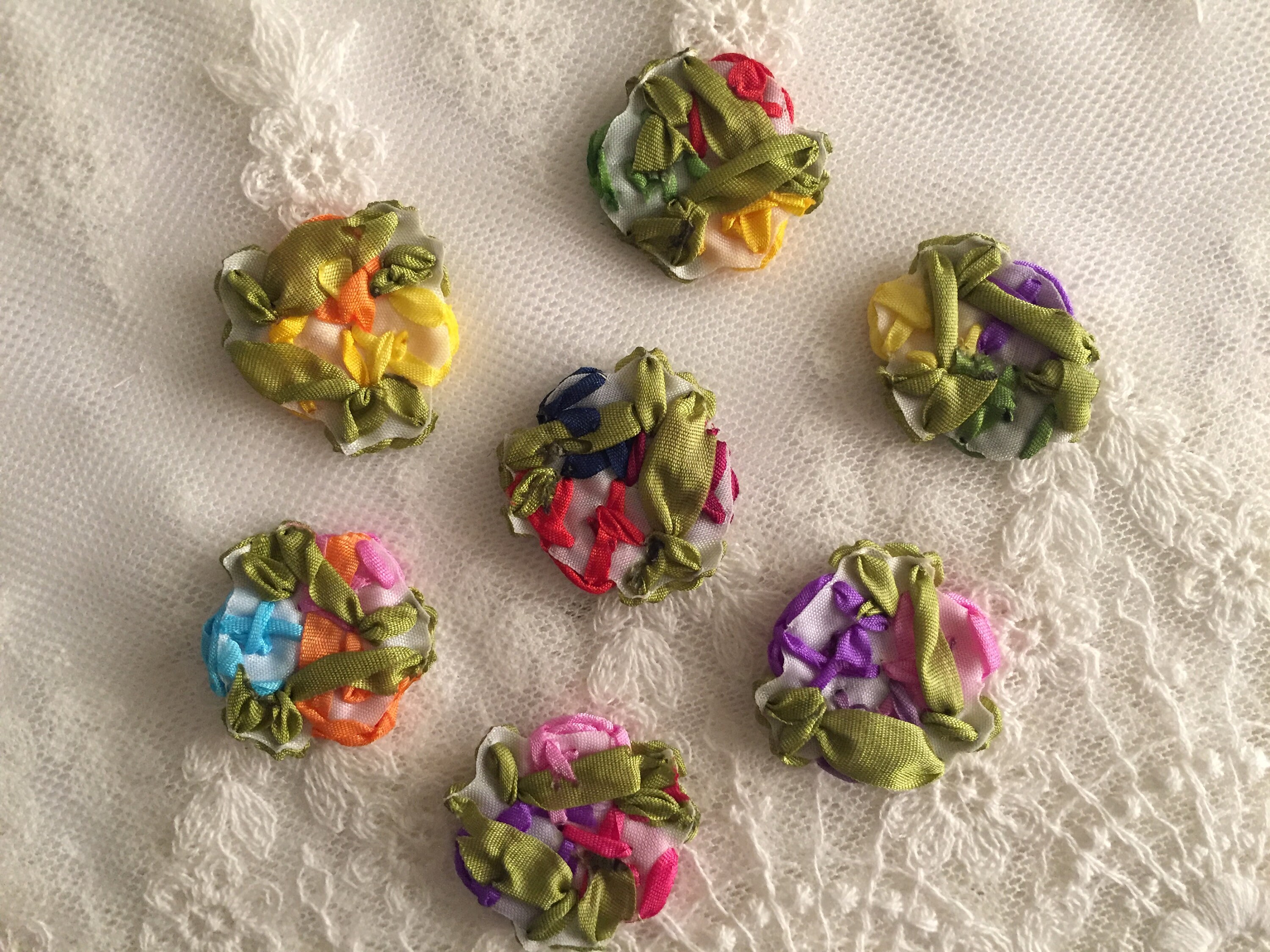 2pcs Multicolor Ribbon Vintage HAND Embroidered Ribbonwork Triple ...