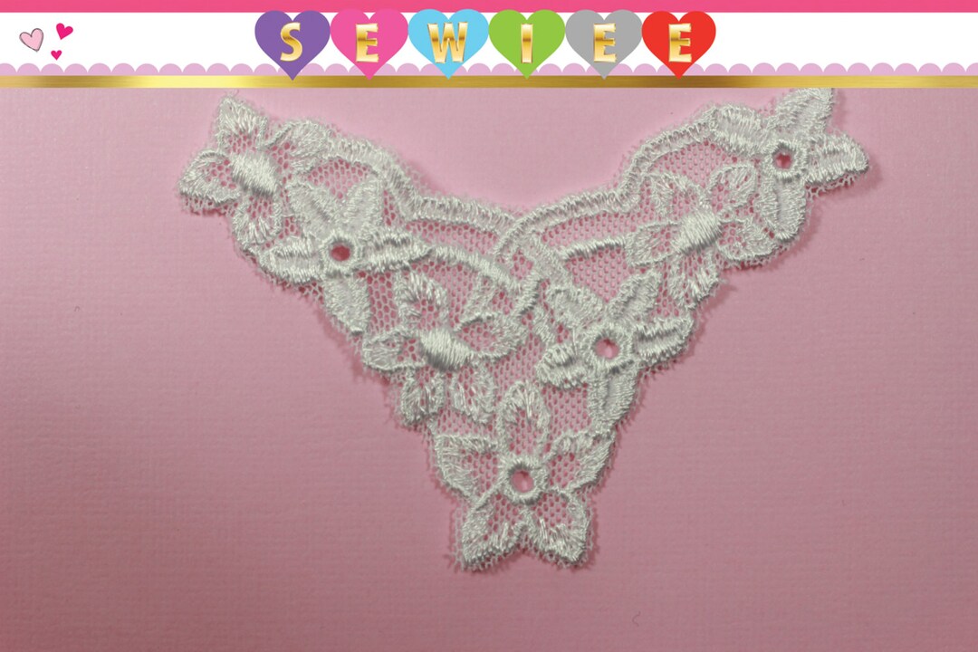 3pcs Tulle Applique Lace|white Embroidered Floral Design|v Shaped ...