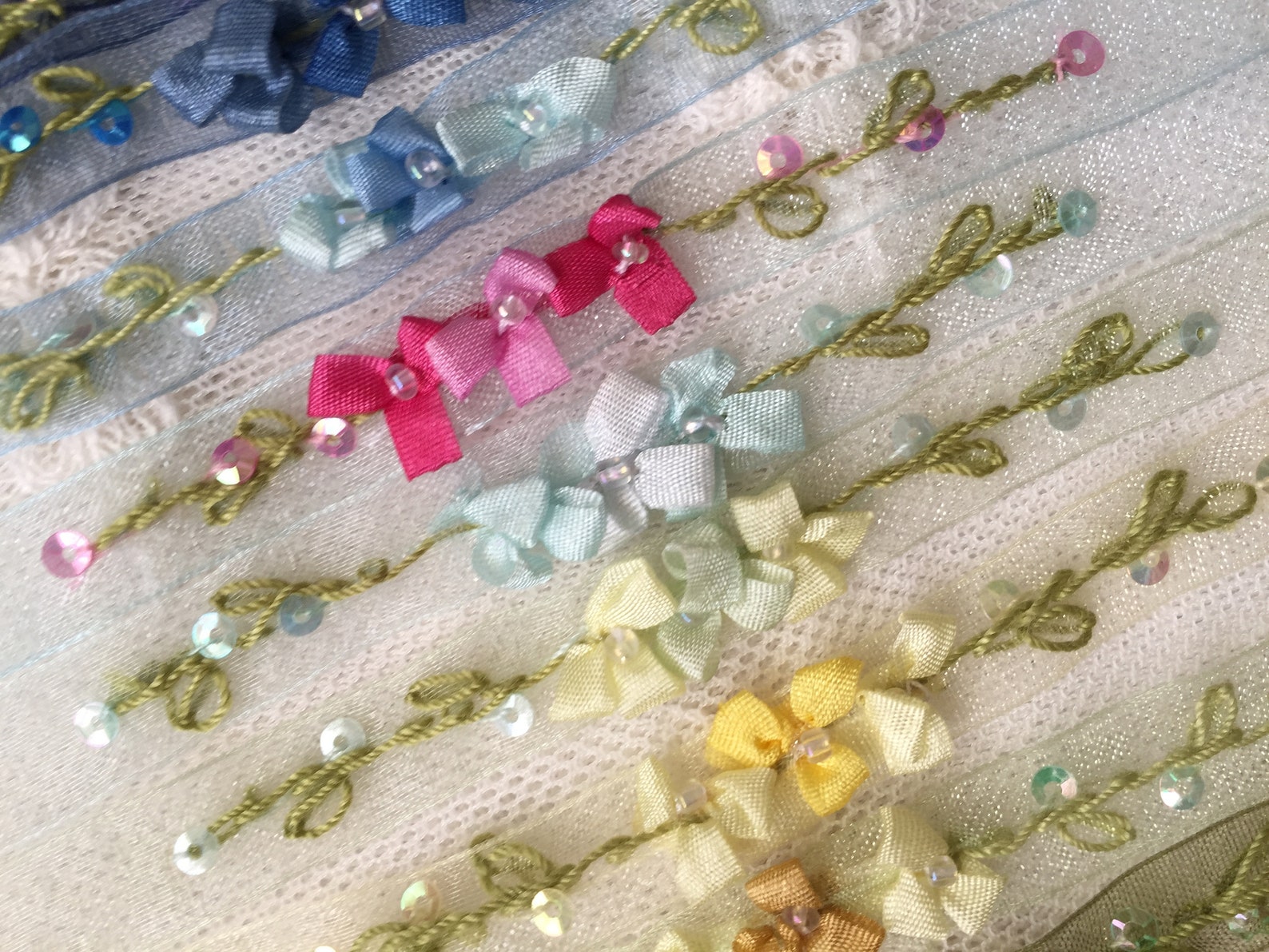 3/8 Vintage Embroidered Ribbon W/beads & Sequins on | Etsy