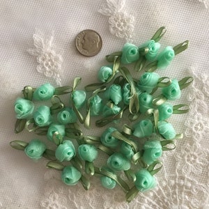 36pcs 1.25" Mint Green Organza Rose Bud Rosebud Flower Appliqués With ...