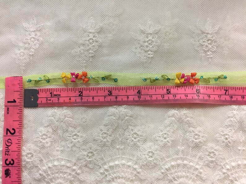 3/8" Apple Green Vintage Embroidered Ribbon W/beads & Sequins on ...