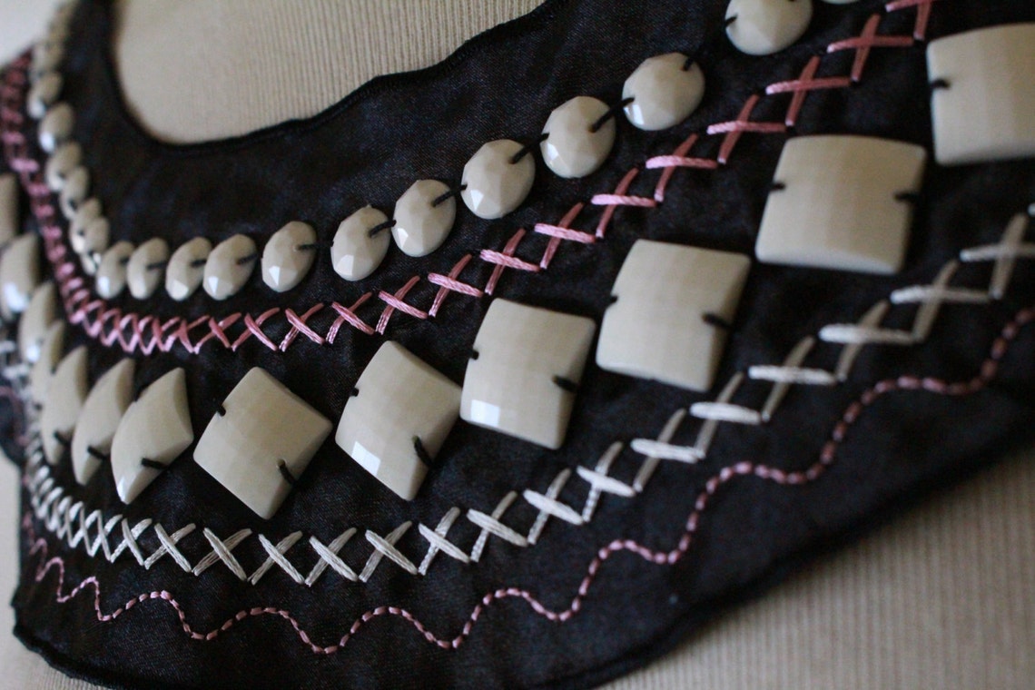 Black Beaded Neckline Applique for Bodice Collar Neck Motif Patch ...