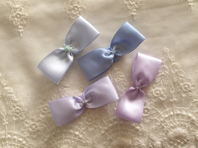 1pc Light Blue Lilac Beaded Satin Bow Applique Embellished W/ribbon ...