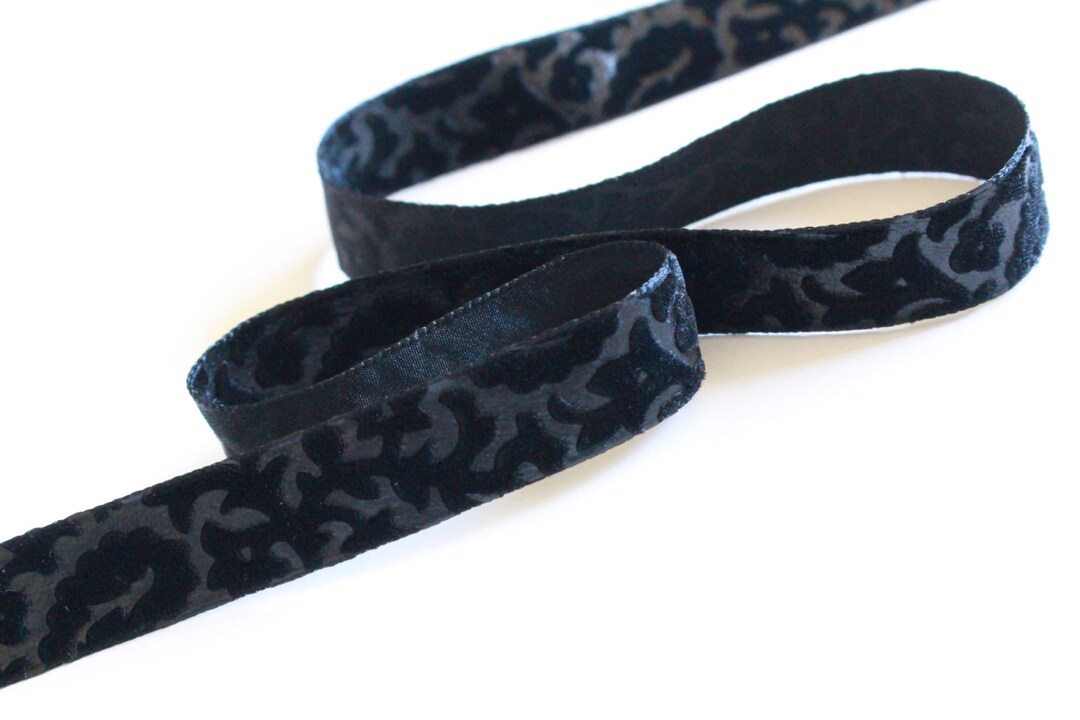 7/8" & 5//8" Wide Luxurious Black Floral Velvet Ribbon Trim|flower ...