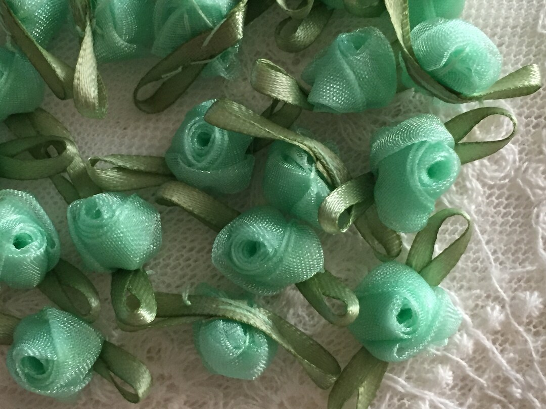 36pcs 1.25" Mint Green Organza Rose Bud Rosebud Flower Appliqués With ...