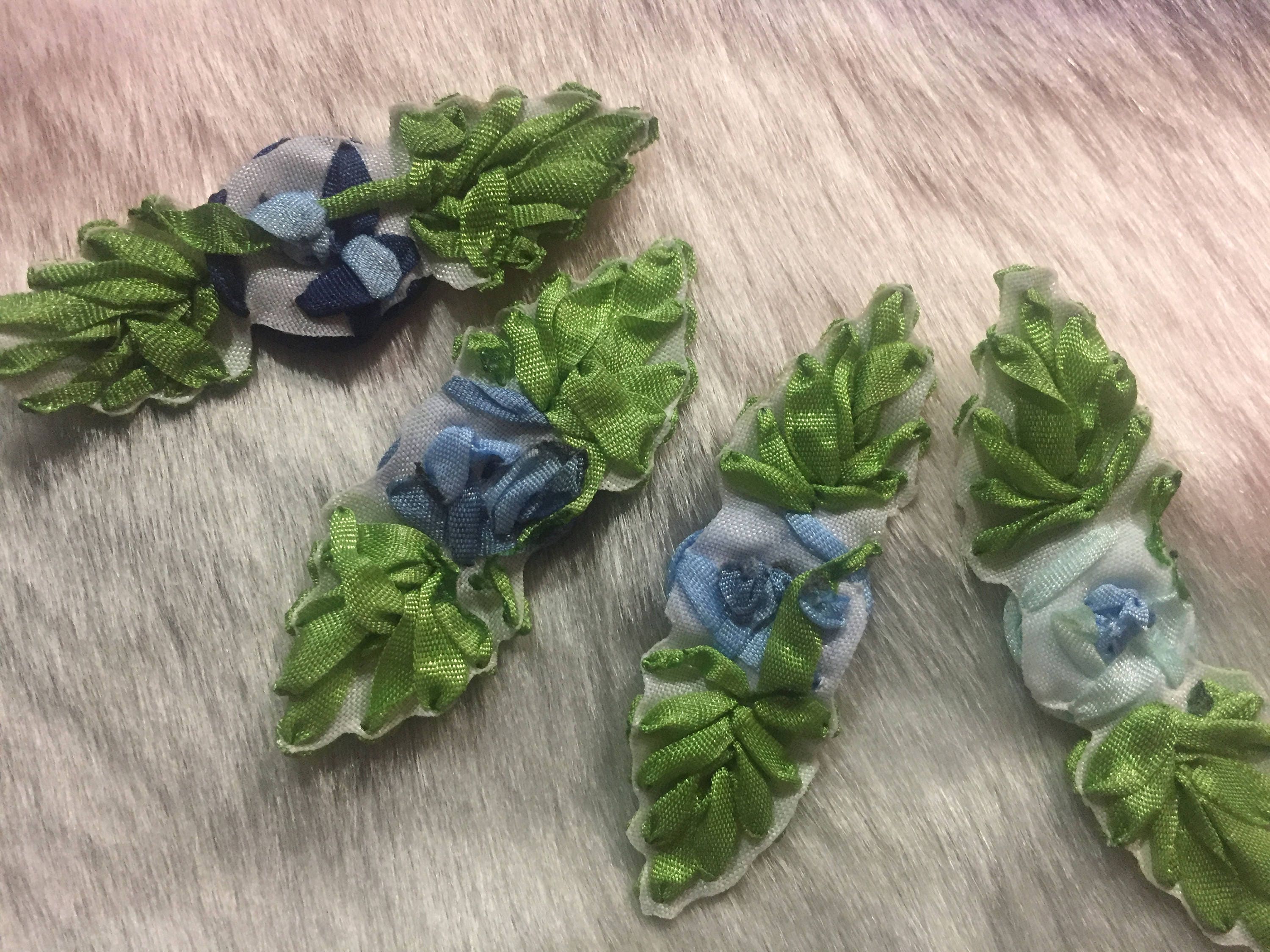 2pcs Vintage Navy Blue Light Blue Ribbon HAND Embroidered - Etsy