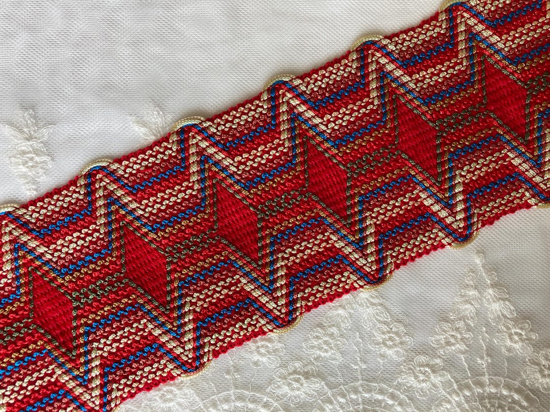 1 Yard 3.75" Wide Scarlet Red Woven Trim, Red Geometric Trim, Ethnic ...