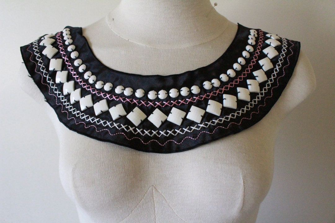 Black Beaded Neckline Applique for Bodice Collar Neck Motif Patch ...