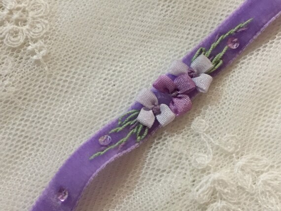 3/8 Vintage Orchid Hand Embroidered Velvet Ribbon | Etsy