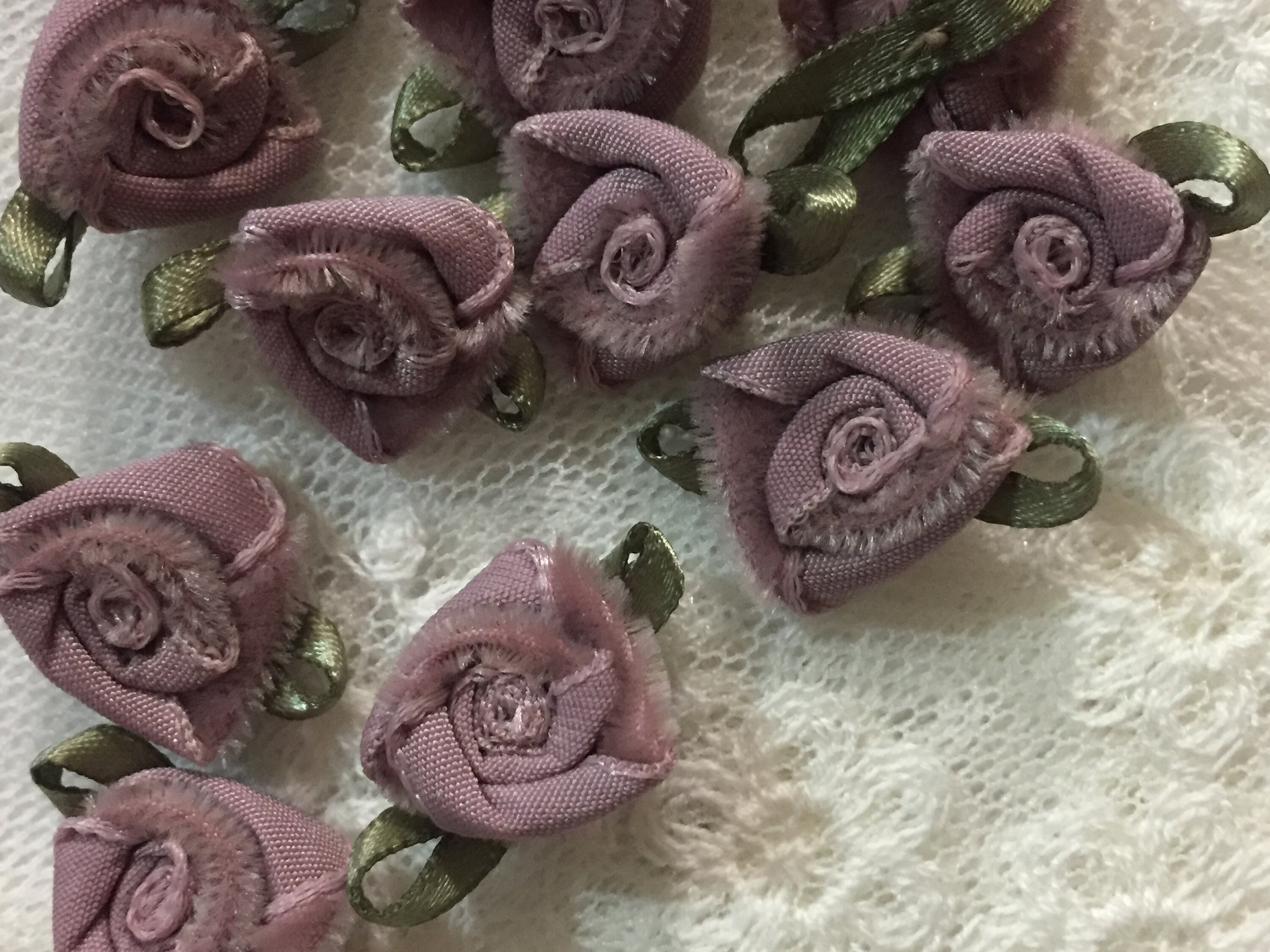 1 Mauve Velvet Ribbon Roses With Leaves Mauve Velvet | Etsy