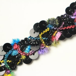 1yd 3/4"w Rainbow Chenille Trim With Black Sequins| Black Sequin Trim ...