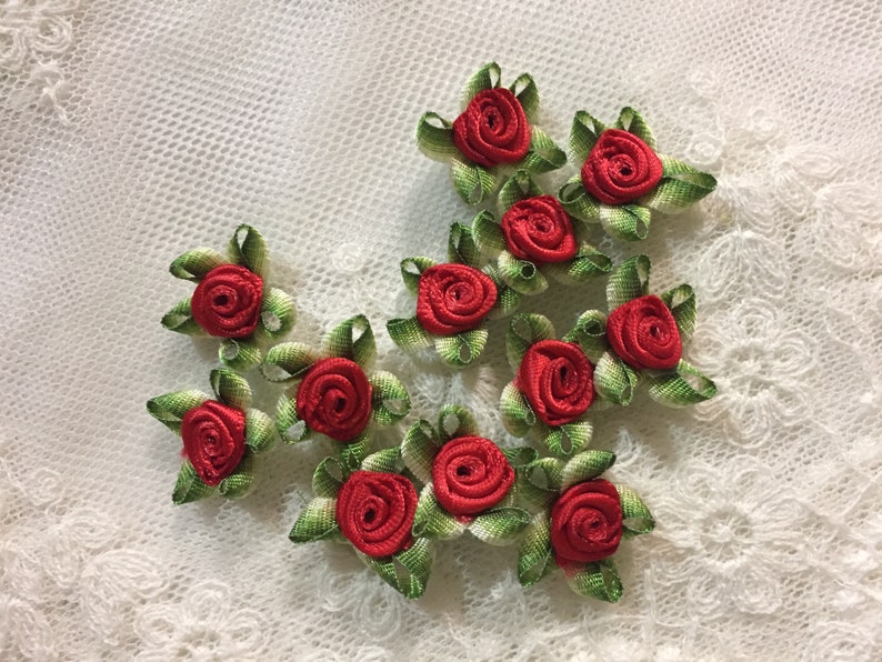 25/50/100 7/8 Ribbon Rose Red Miniature Fabric Roses - Etsy