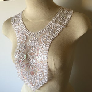 White Beaded Embroidered Neckline Applique W/sequins on Tulle for ...