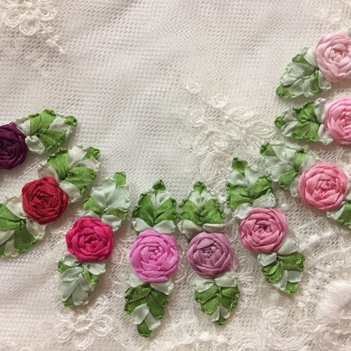 8 Vintage Ribbon Embellishment Applique Pink Rose Flower USA - Etsy