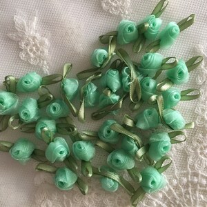 36pcs 1.25" Mint Green Organza Rose Bud Rosebud Flower Appliqués With ...