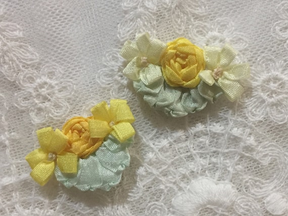 2pcs Vintage Maize Yellow Light Gold Ribbon HAND Embroidered | Etsy