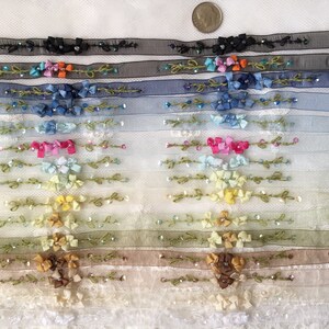 3/8" Vintage Embroidered Ribbon W/beads & Sequins on Organza Ribbon ...