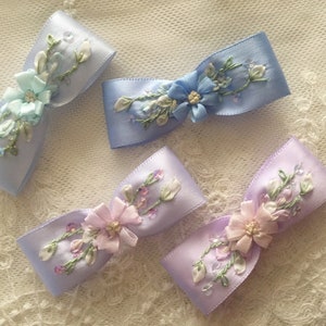 1pc Light Blue Lilac Beaded Satin Bow Applique Embellished W/ribbon ...