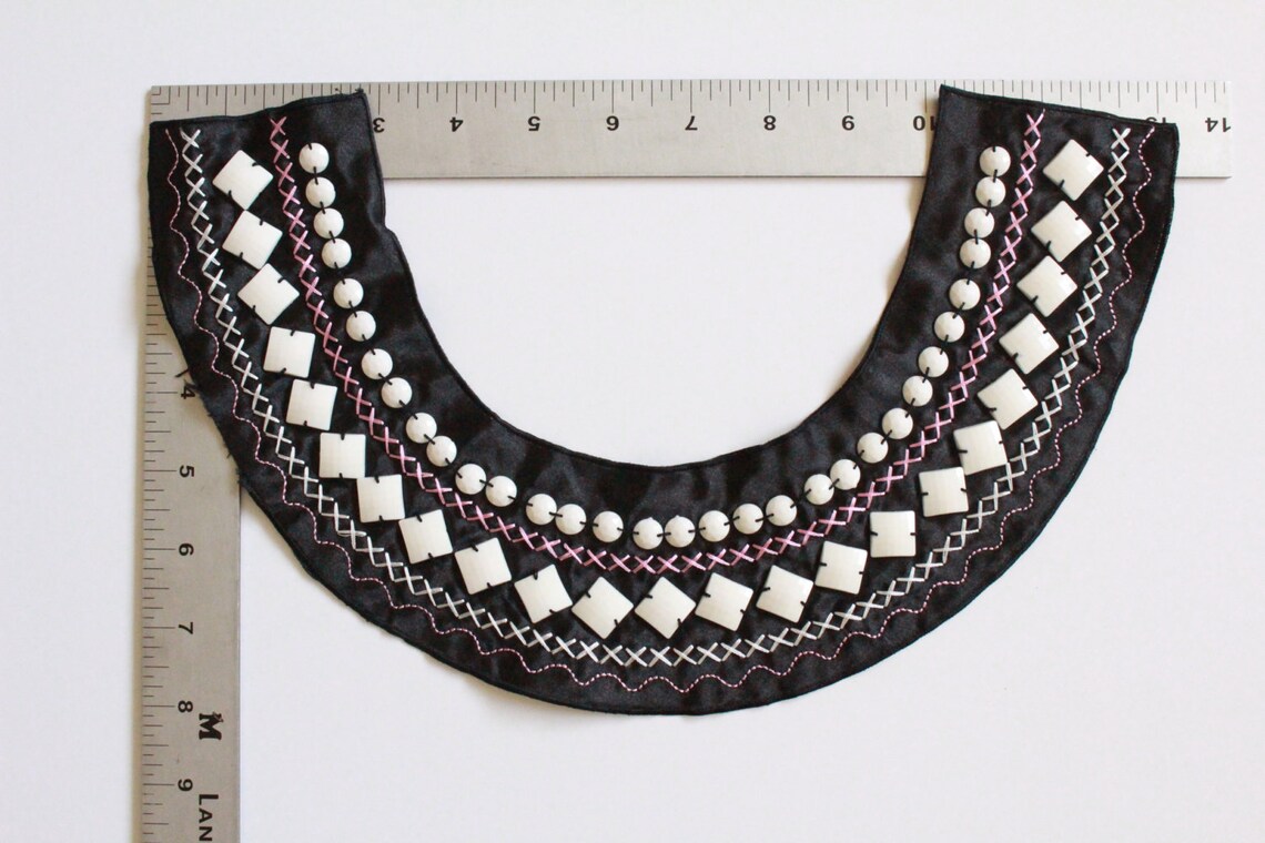 Black Beaded Neckline Applique for Bodice Collar Neck Motif Patch ...