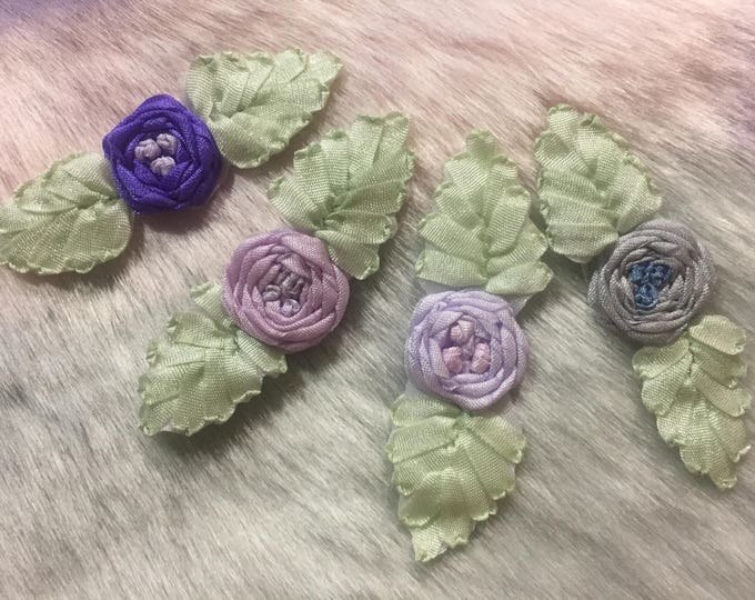 25/50/100, 7/8 Ribbon Rose, Red Miniature Fabric Roses With Green ...