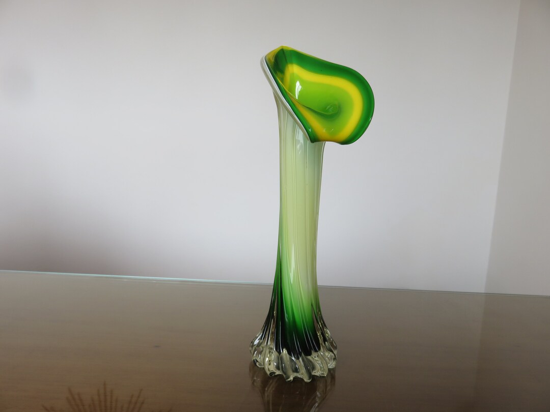 Vase, Soliflore arum in Yellow and Green MURANO Glass Mid Century 1960 ...