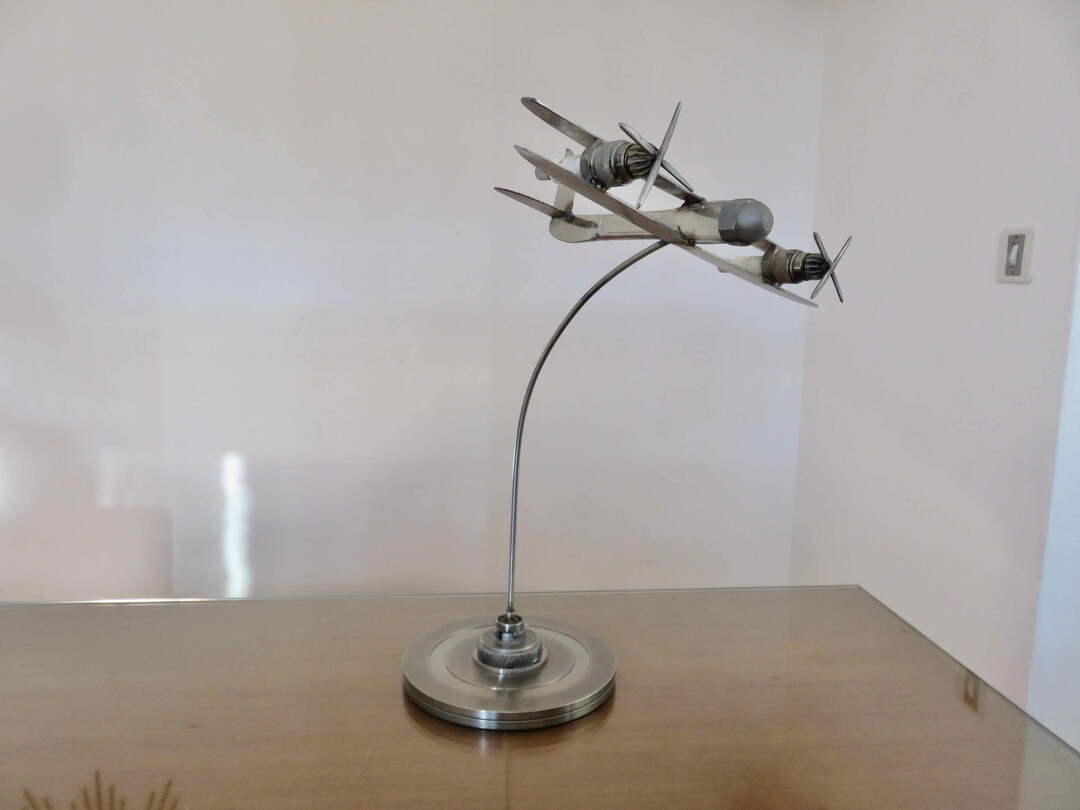 1970s 70s Vintage Kinetic Plane Stainless Steel Twin Engine Airplane on ...
