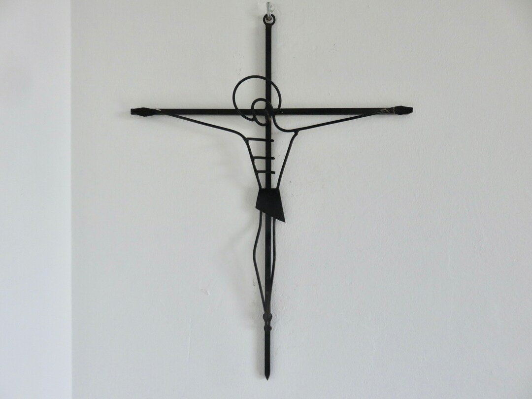 Crucifix, Christ on the Cross, Black Wrought Iron, French Work, Mid ...