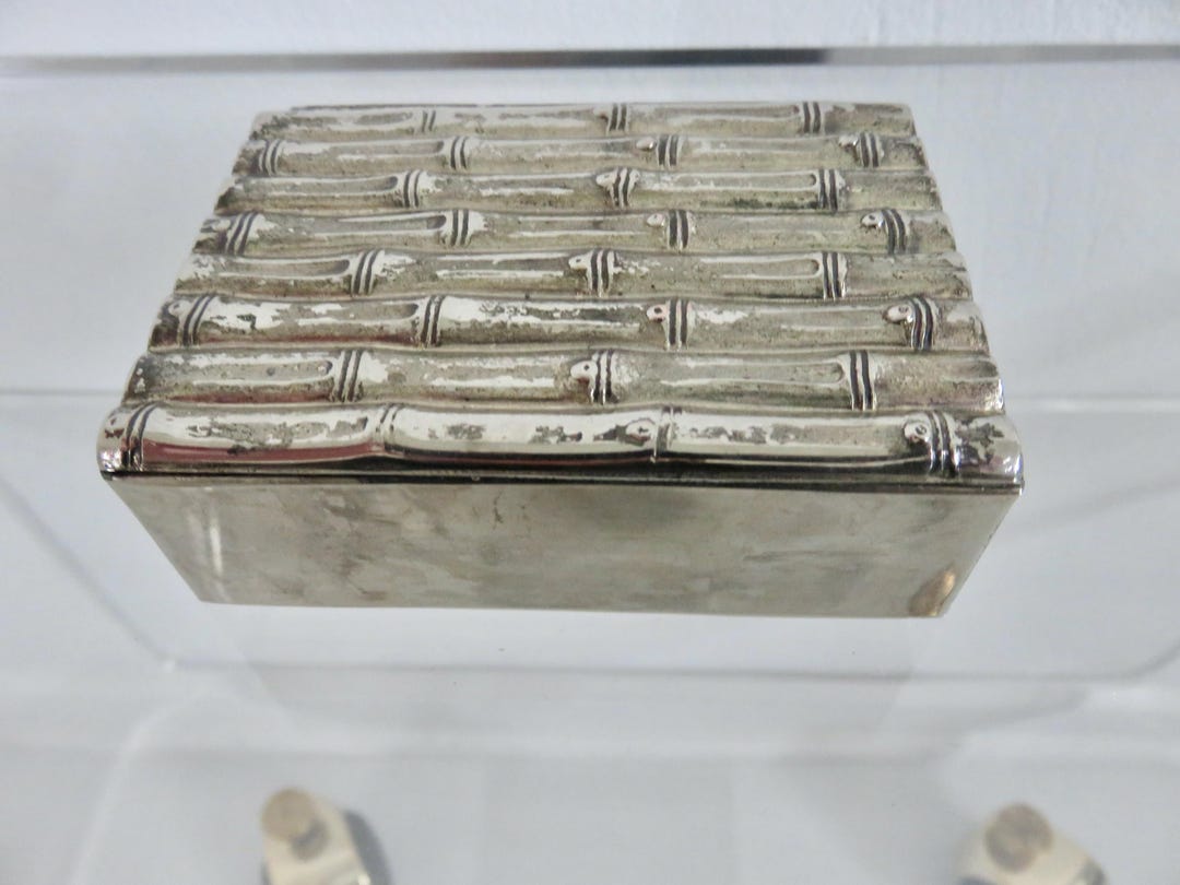 MARIA PERGAY, Cigarette Box, Silver Plated Metal, Bamboo Decor, 1970 70 ...