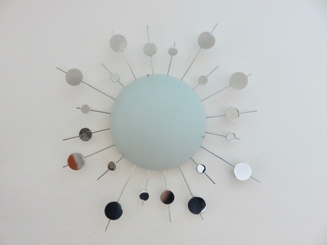 Large sun Wall Light in Chrome Metal and Frosted Glass 1980 1990 80's ...