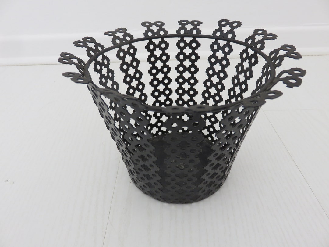 Cache Pot in the Mathieu MATEGOT Style, in Perforated Metal Clover, Mid ...