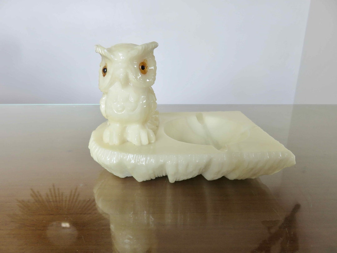 Ashtray owl in Alabaster 1970 70's Vintage - Etsy
