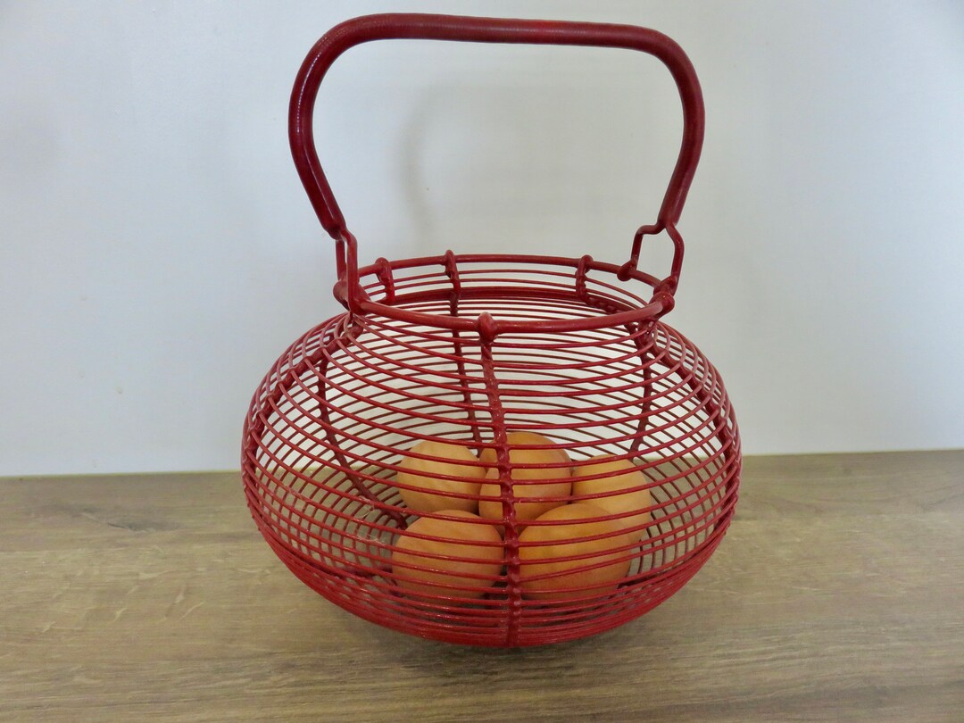 Old Red Egg Basket, Farm Basket, From the South West of France, Mid Century 1960 60's Old ...