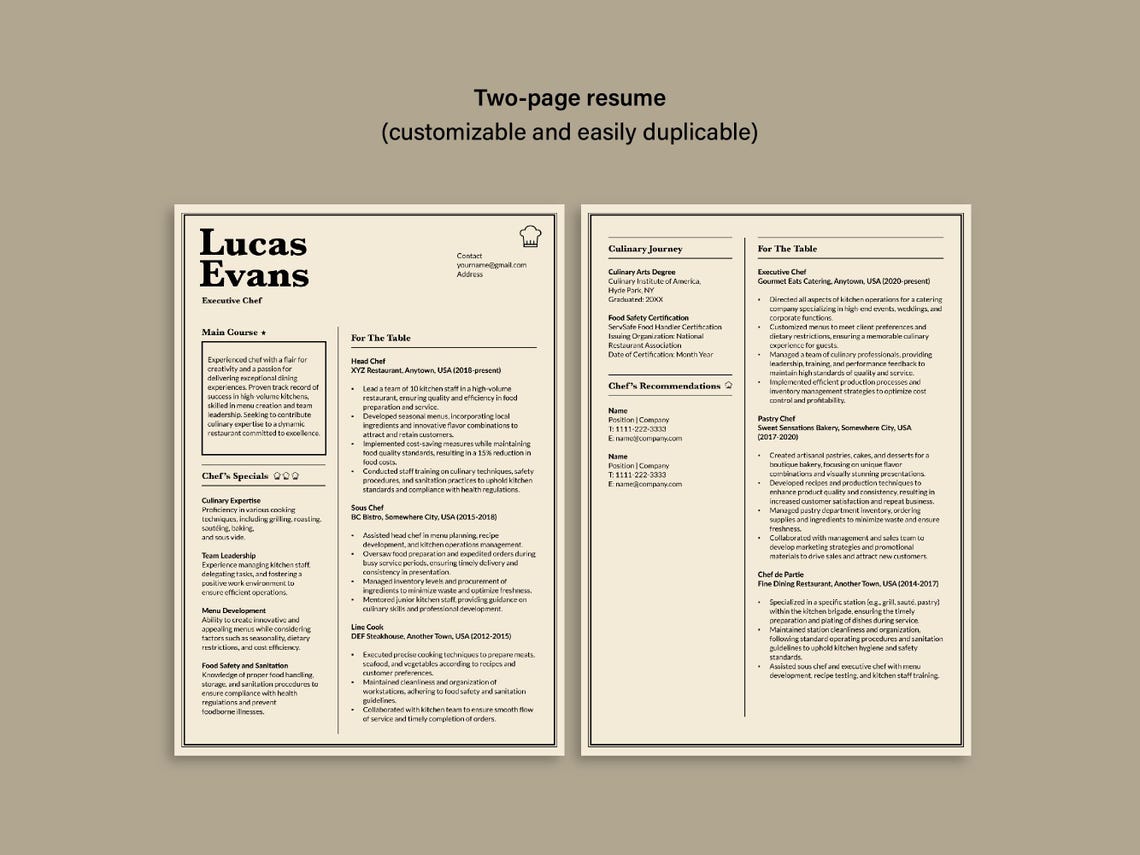 Chef Menu Resume Template Microsoft Word, Executive Chef Resume, Head ...