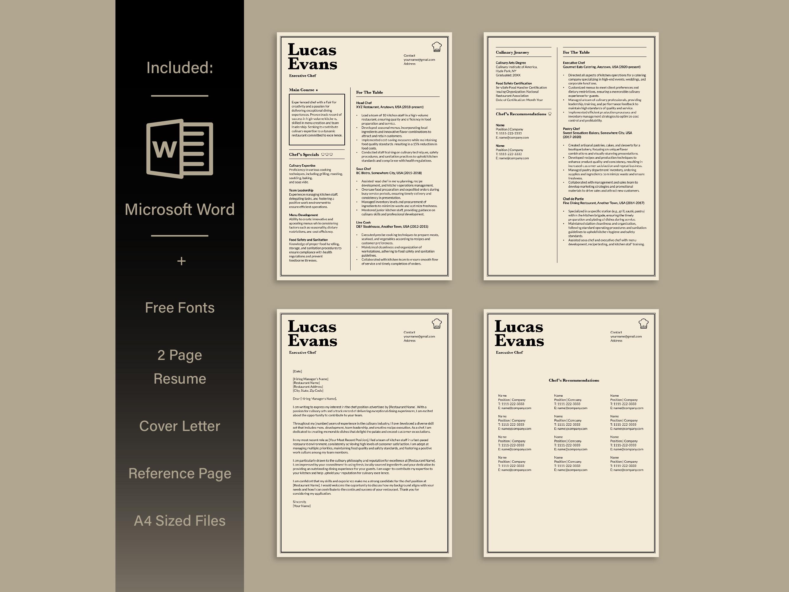 Chef Menu Resume Template Microsoft Word, Executive Chef Resume, Head ...