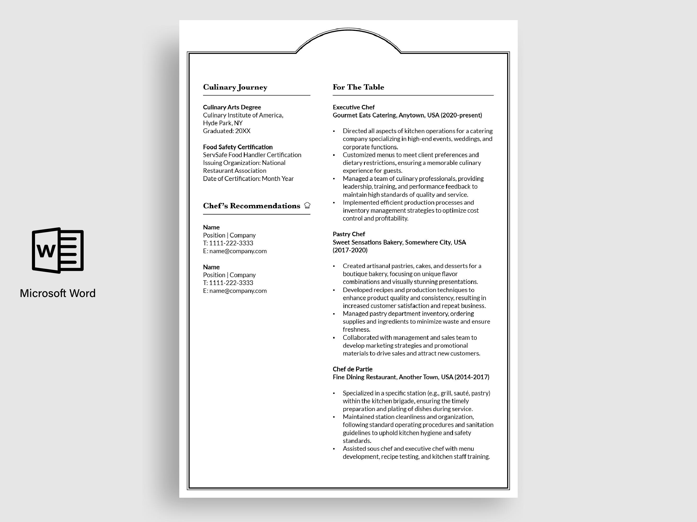 Sous Chef Resume Template Microsoft Word, Executive Chef Resume,head ...