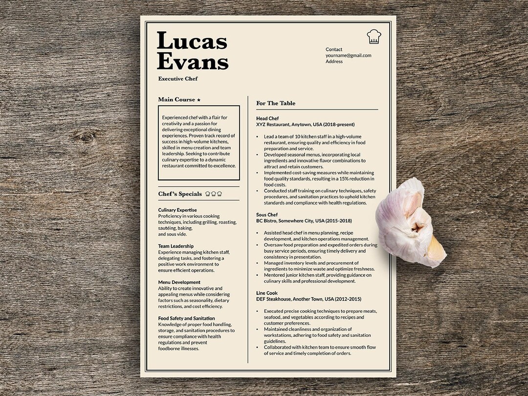 Chef Menu Resume Template Microsoft Word, Executive Chef Resume, Head ...