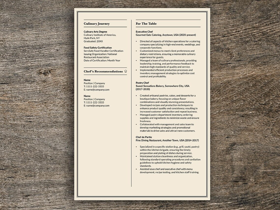 Chef Menu Resume Template Microsoft Word, Executive Chef Resume, Head ...