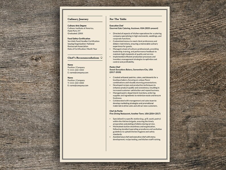 Chef Menu Resume Template Microsoft Word, Executive Chef Resume, Head ...