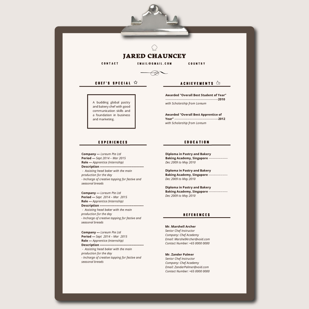 Menu Resume Template for Chef CV Template Instant Digital - Etsy Singapore